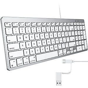 OMOTON Wired Keyboard Compatible with Mac, with Dual Interface (USB and Type-C), Numeric Keypad Compatible with MacBook Pro/Air, iMac, Mac Mini/Pro Laptop, Silver