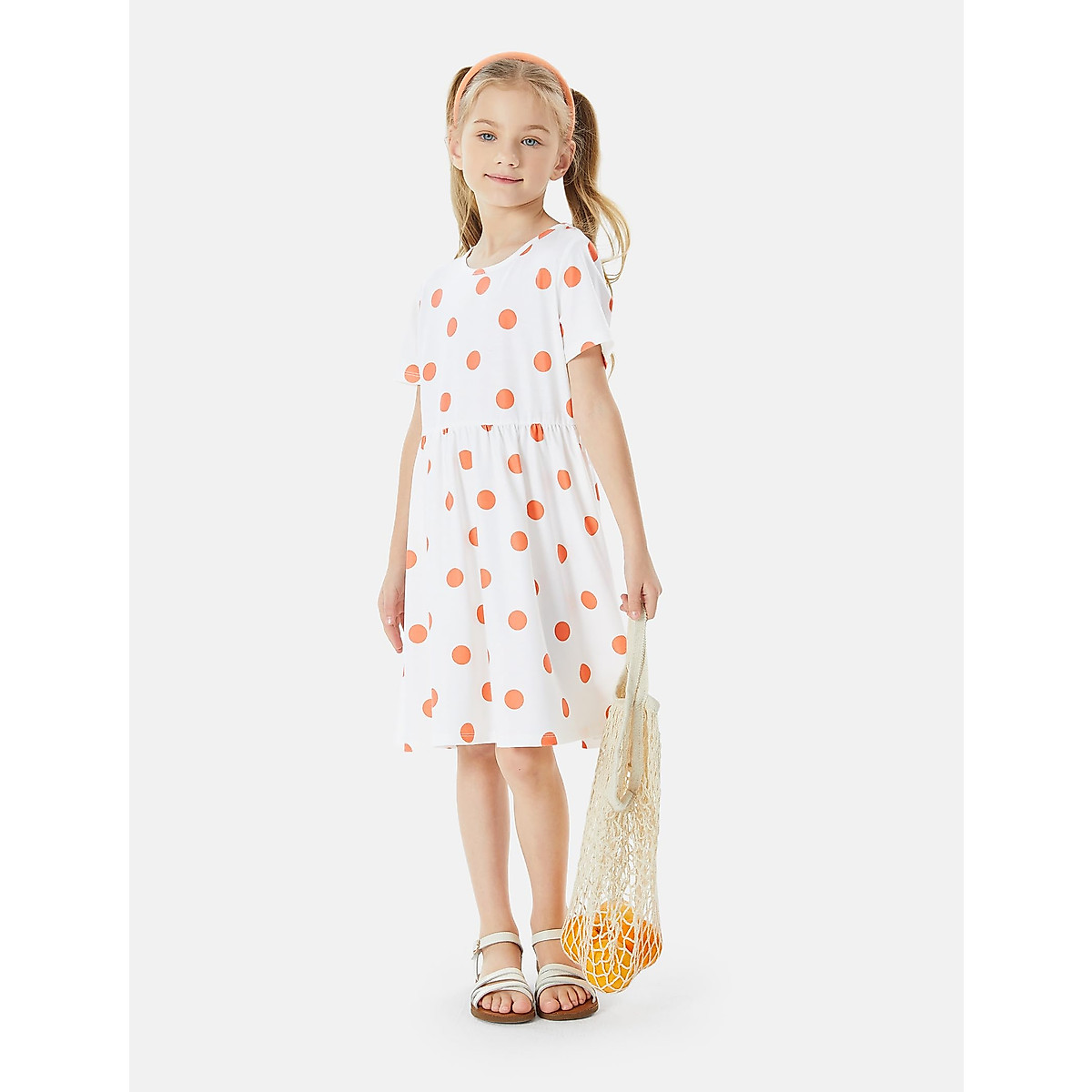 PATPAT Toddler Girl Floral Skater Multipack Dresses 3-Pack Polka Dots Short Sleeve Priness A-line Dress 5-6 Years
