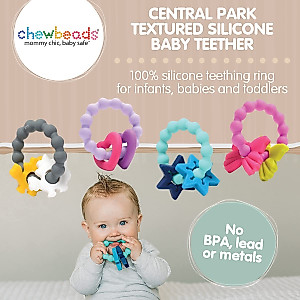 Chewbeads Central Park Teether - 100% Silicone Teething Ring for Infants, Babies & Toddlers - Textured Baby Silicone Teether - Ages 6 Months+ - Butterfly
