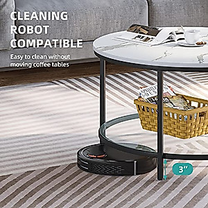 YITAHOME Round Coffee Table Glass Coffee Table for Living Room,2-Tier Marble Coffee Table with Storage Clear Coffee Table,Simple Modern Wood Center Table,Black