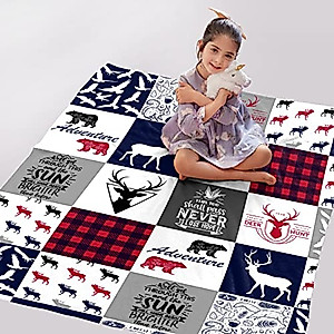 Zochoten Woodland Deer and Bear Flannel Blanket Microfiber Lightweight Decor Soft Cozy Warm Fluffy Blanket All Season for Bed Couch Travel Beach 40x30 inches for Pets, 40 x 30 in for Pets