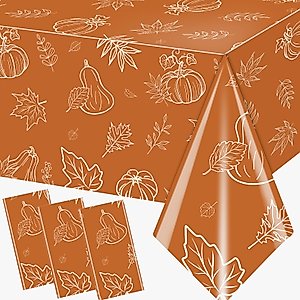 Guzbewu Fall Plastic Tablecloth,3pcs Thanksgiving Fall Pumpkin Tablecloth Waterproof Rectangle Fall Table Cover for Harvest Autumn Thanksgiving Party Decorations