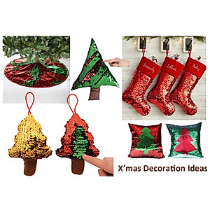 Sequin Fabric Sensory Wall 5mm High Density Reversible Sequin Fabric for Kids Fabric by The Yard Christmas Colors（1 yd, Red to Green