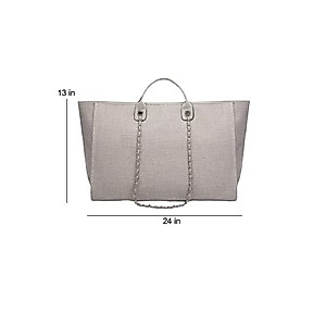YVLSS Women's Oversized Designer Canvas Tote Handbag (Grey, Large)
