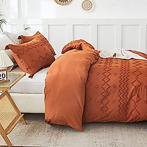 EMME Queen Duvet Cover, Tufted Microfiber Duvet Cover Set, Boho Bedding Sets Queen for All Seasons, 3 Pieces Embroidery Chic Duvet Cover Full, 1 Duvet Cover + 2 Pillowcases (Pumpkin, Queen)
