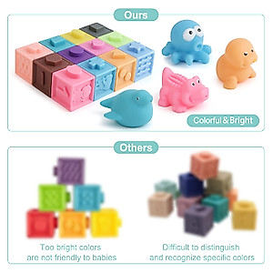 Yutin Baby Blocks, 16 PCS Soft Stacking Building Block Set for Toddlers Boys Girls, Squeeze Toy Gift for 6 to 12 Months Up Infants Age 1 Year Old
