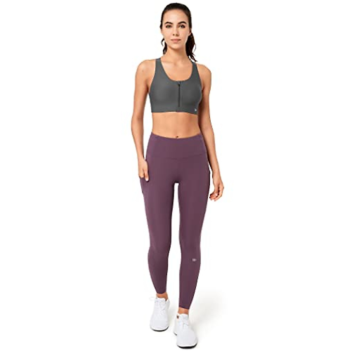 Yvette Seamless Post Surgery Sports Bra - Medium Support Zip Bra,Wireless Supportive,Comfortable，Grey, Medium