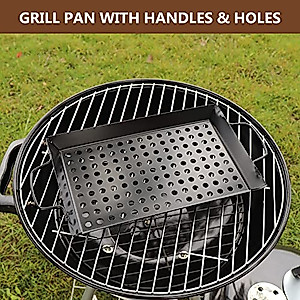 Waykea Non-stick Vegetable Grill Basket with Handle, 12" Rectangle Pan BBQ Accessory for Grilling Veggie, Fish, Shrimp, Meat, Camping Cookware