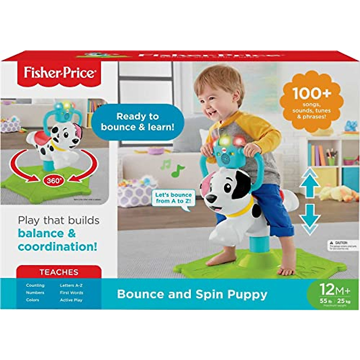 Fisher-Price Toddler Ride-On Learning Toy, Bounce and Spin Puppy Stationary Musical Bouncer for Babies and Toddlers Ages 12+ Months (Amazon Exclusive)