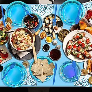 Iridescent Blue Party Supplies Decorations Serve 25, Holographic Blue Paper Plates and Napkins, Disposable Iridescent Party Plates Cups Napkins for Wedding Anniversary Birthday Bridal Shower Party