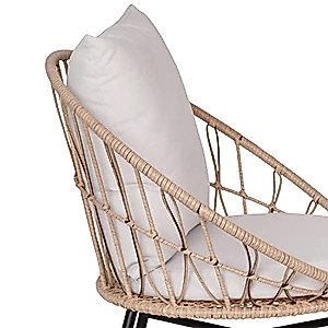 Flash Furniture Devon Set of 2 Indoor/Outdoor Modern Papasan Style Rope Patio Chairs, PE Rattan with Cushions, Tan/Light Gray