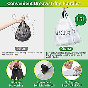 Allclean 2-4 Gallon Trash Bag,Small 4 Gallon Kitchen Drawstring Trash Bag, Unscented Bathroom Garbage Bag Waste basket Liners Fit 11-14 liters for office,Car(90 White Bags)