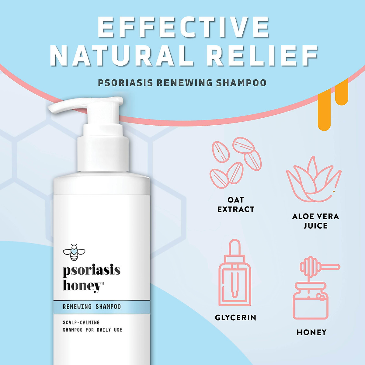 PSORIASIS HONEY Renewing Shampoo - Itchy & Dry Scalp Treatment - Psoriasis Shampoo With Argan Oil for Women & Men - Scalp Psoriasis Relief - Daily Hair Shampoo for Kids (8oz)