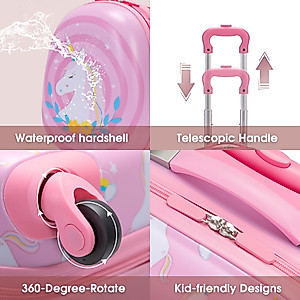 VLIVE Kids Luggage Set for Girls, 12” Backpack on Carry on Luggage for Kids, Travel Suitcase with Wheels for 3-5 years old (Unicorn)