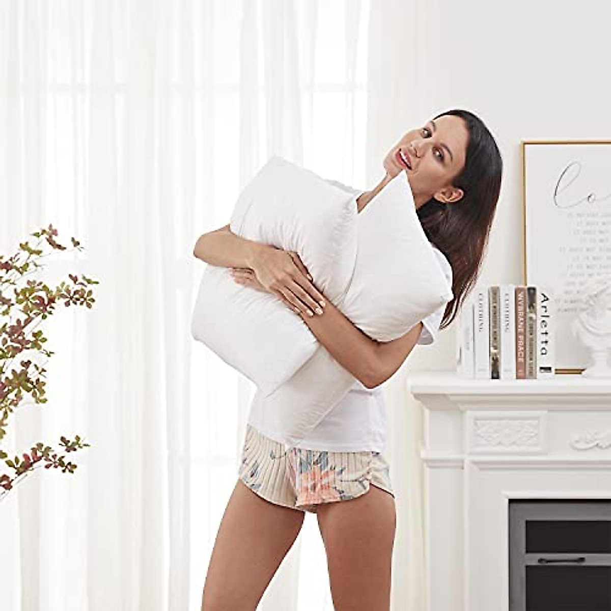 YSTHER Down Feather Throw Pillow Inserts 20x20 Set of 2 Square Form Sham Stuffer Premium Hypoallergenic Cotton Lumbar White Decorative Sofa Cushion Couch