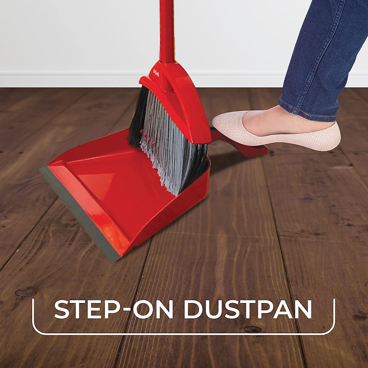 O-Cedar Pet Pro Broom & Step-On Dustpan PowerCorner, Red