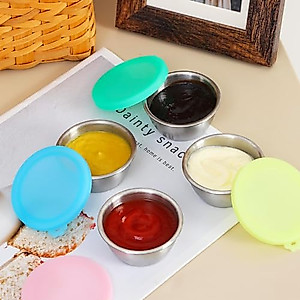 Moretoes 9pcs Salad Dressing Container To Go, Sauce Cups, 1.6oz Mini Condiment Containers with Lids for Bento Boxes and On-the-Go Meals（Rainbow - Colored