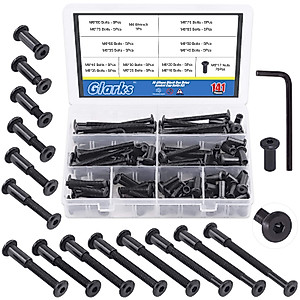 Glarks 141Pcs M6x16/ 20/25/ 30/35/ 40/45/ 50/55/ 60/65/ 70/75/ 80mm Black Hex Drive Socket Cap Bolts Kit, Countsunk Furniture Crib Bolts Nuts Screws for Chair Table Cabinets