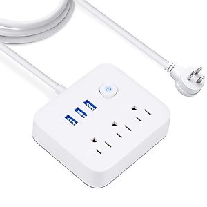Power Strip Surge Protector,Power Strip with USB,3 Outlet Extension 3 USB Ports,Flat Plug Desktop Charging Station Multi Plug Outlets for Dorm,Home,Office,Cruise Ship, Travel (Grey)