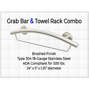 Curved Grab Bar and Towel Rack for Bathroom Shower Kitchen/304 Stainless Steel/Brush Finish/ 24"x 5"