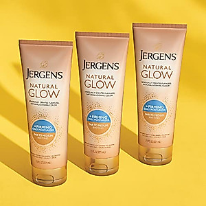Jergens Natural Glow +FIRMING Self Tanner, Sunless Tanning Lotion for Fair to Medium Skin Tone, Anti Cellulite Firming Body Lotion for Natural-Looking Tan, 7.5 Ounce