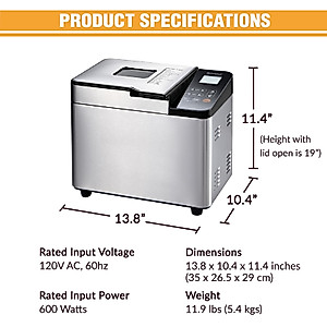 Briskind Bread Maker Machine with Ceramic Nonstick Pan, 19 Menus, 2 Pound Stainless Steel Breadmaker with Glass Touch Panel, Gluten Free, Sourdough Starter, Custom Setting, 3 Loaf Sizes & Crust Colors