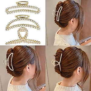 VinBee Pearl Hair Clips For Women, Large Metal Hair Claw Clips For Thick and Thin Hairs, Jaw Clamp Clips-3 Pack 4.5 Inches