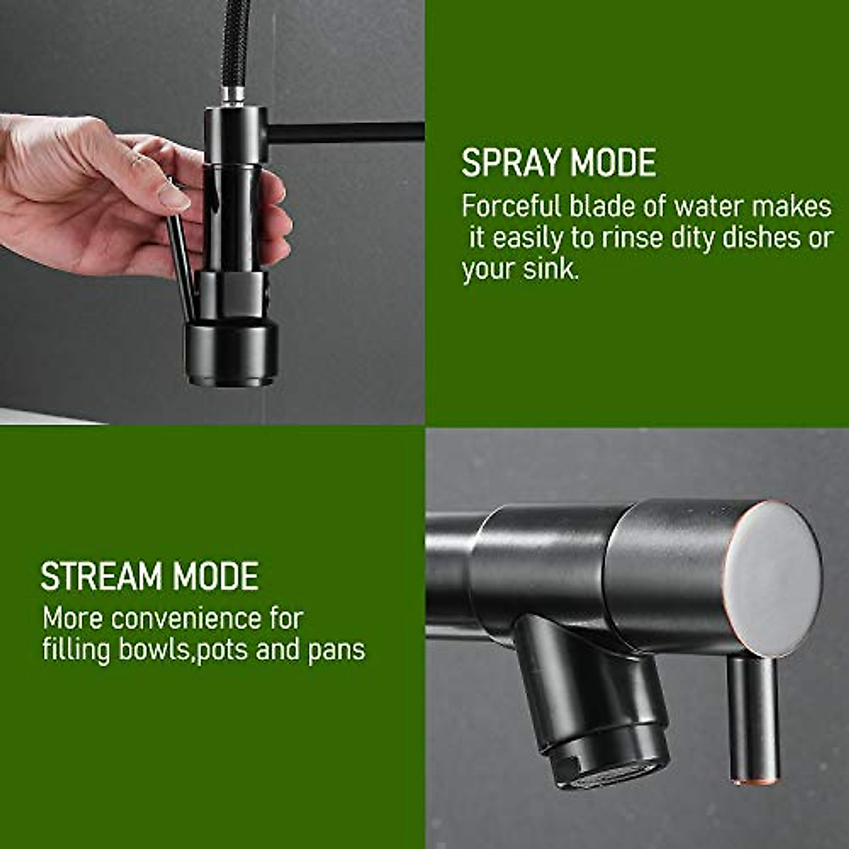 Leekayer Kitchen Faucet Commercial Pull Down Small Type Sink Mixer 2 Mouth Single Handle 1 Hole Deck Mount Dual Function Swivel Spout Antique Elegant Oil Rubbed Bronze Finish