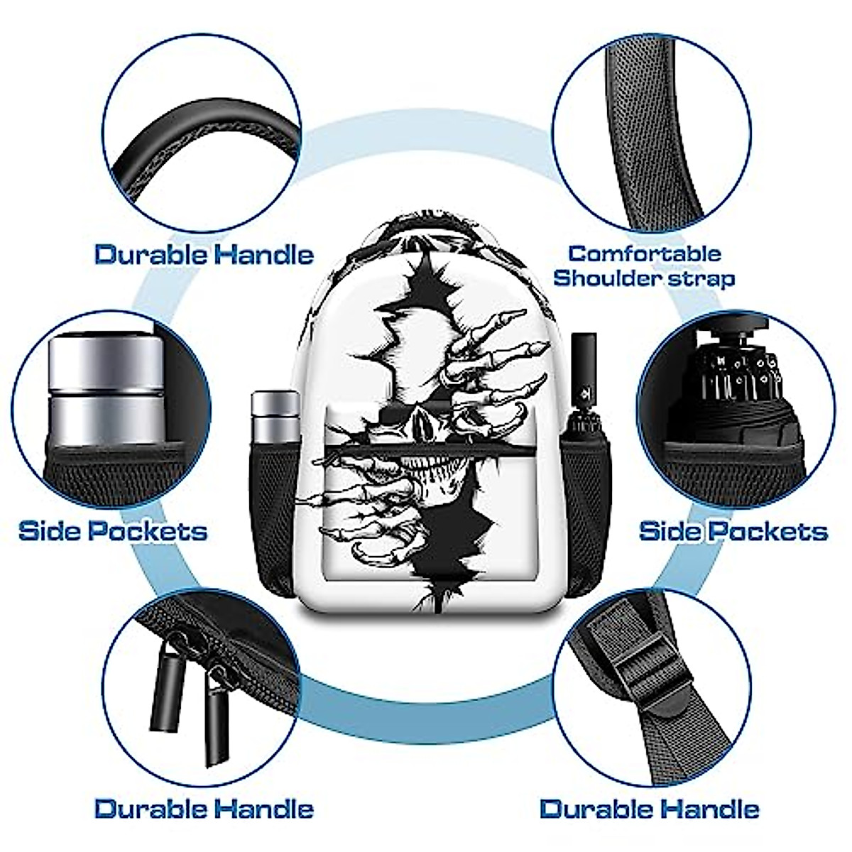 Genhuyiz Halloween Kids Backpack for School Trips and Outdoor Activities Halloween Horror Skeleton Decor 16 Inch Backpack for Boys and Girls