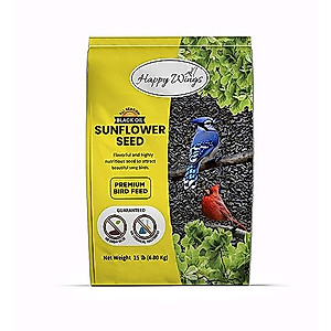 Happy Wings Black Oil Sunflower Seeds Wild Bird Food- 15 Pounds | No Grow Seed | Bird Seed for Wild Birds