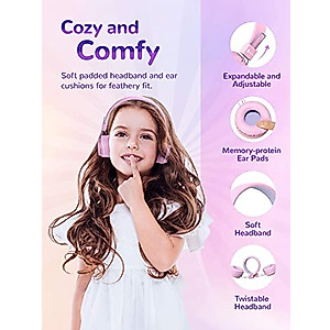 iClever BTH03 Kids Bluetooth Headphones Safe Volume, Colorful LED Lights, 25H Playtime, Stereo Sound Mic, Bluetooth 5.0, Foldable, On Ear Kids Wireless Headphones for Tablet Airplane (Pink)