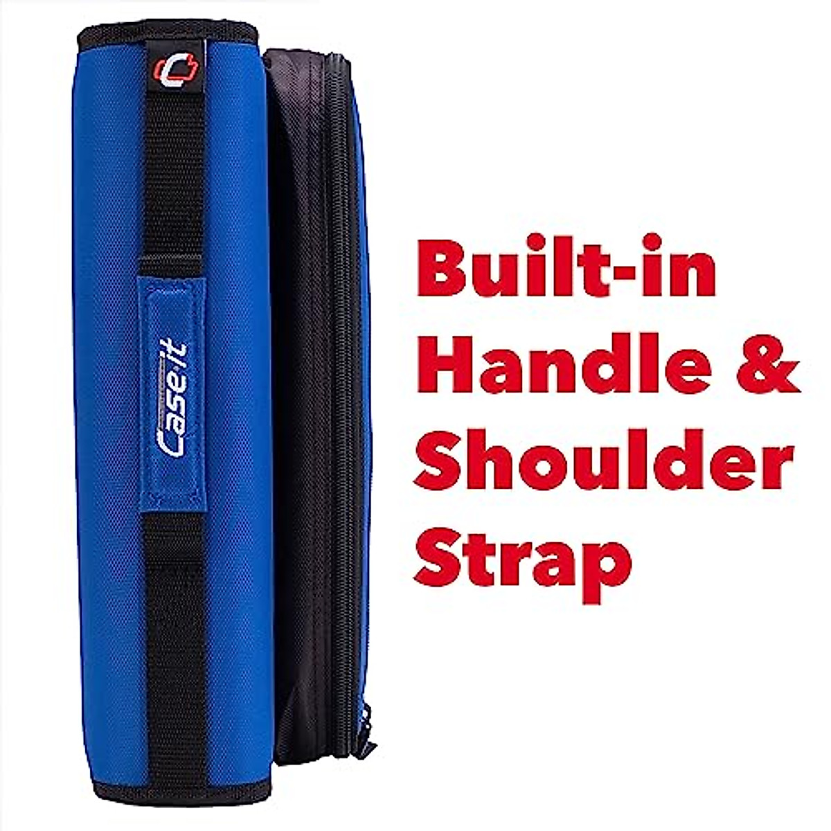 Case-it The Universal Zipper Binder - 2 Inch O-Rings Padded Pocket That Holds up to 13 Laptop/Tablet Multiple Pockets 400 Page Capacity Comes with Shoulder Strap Midnight Blue LT-007