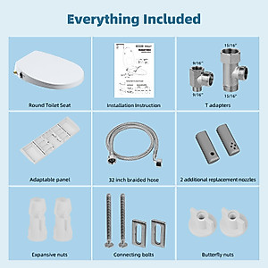Hibbent Round Bidet Toilet Seat with Slow Close, Non-Electric Bidet Attachment for Toilet Seat with Dual Nozzle, Bidet Sprayer with Adjustable Self-Cleaning Nozzles, Brass T Adapter