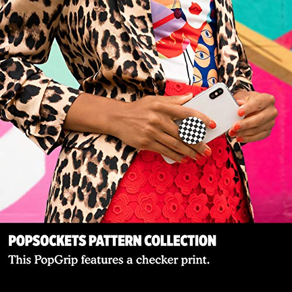 PopSockets: Phone Grip with Expanding Kickstand, Pop Socket for Phone - Checker Black