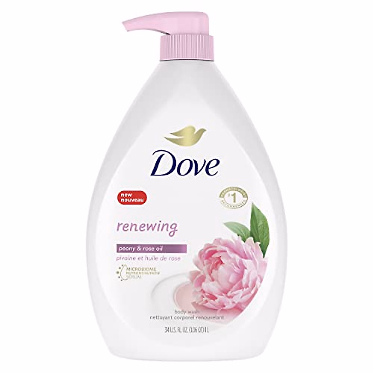Dove Body Wash with Pump For Dewy, Supple Skin Peony and Rose Oil Cleanser That Effectively Washes Away Bacteria While Nourishing Your Skin 34 oz