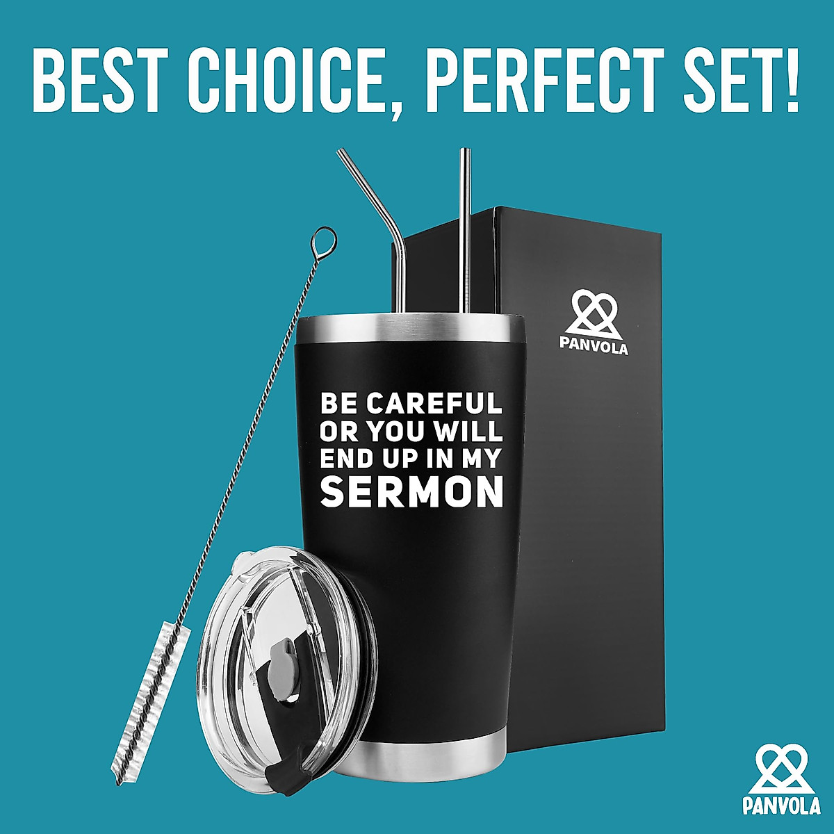Be Careful Or You'll End Up In My Sermon Vacuum Insulated Tumbler (20 oz) Pastor Gifts Warning Mug From Mom Dad Husband Preacher Minister Appreciation Ordination With Lid And Straw Birthday Christmas