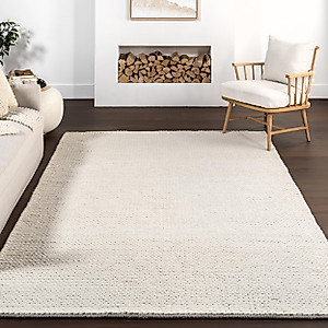 nuLOOM Caryatid Handwoven Solid Wool Area Rug, 6' x 9', Off-white