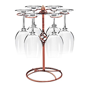Sunnyac Scrollwork Bronze Wine Glass Rack, Elegant Freestanding Stemware Holder Stand with 6 Hooks, For Home and Bar Storage and Artistic Tabletop Display, Spiral-style（Bronze 1）