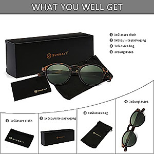 SUNGAIT Women's Classic Vintage Round Polarized Sunglasses Retro Style UV400(Amber Frame(Matte Finish)/Green Lens) K166HUPOKMOLV