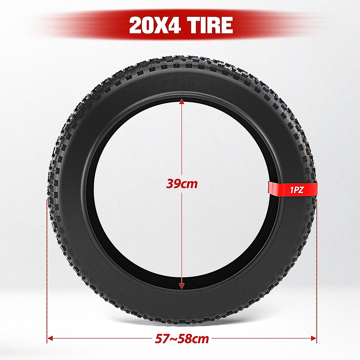 1PZ T20-X01 Fat Tire 20 x 4.0 Inch E-Bike Mountain Bicycle Tire Replacement for High-Performance Puncture-Resistant and All-Terrain Folding Electric MTB Tire with Offroad or Trail Riding