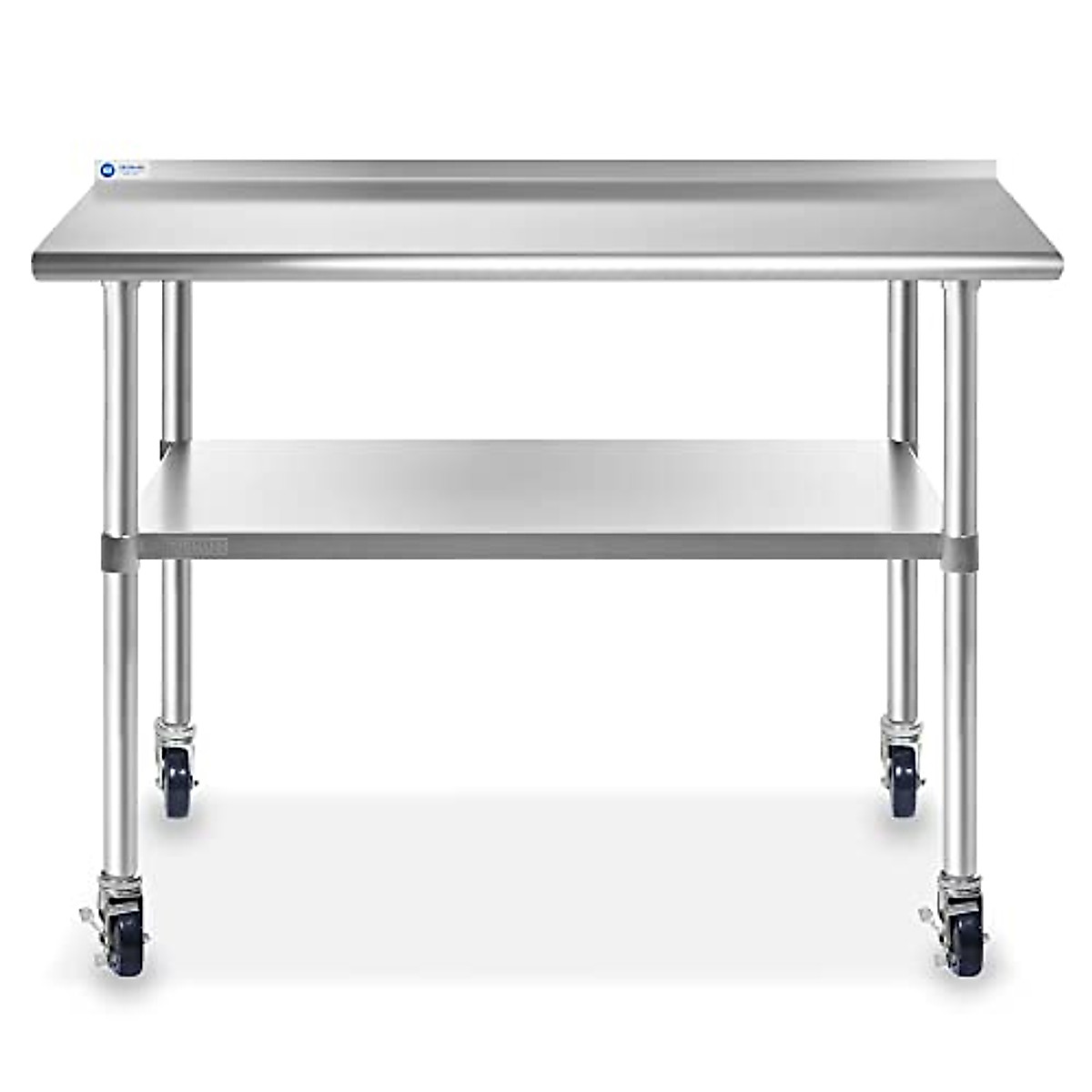 GRIDMANN Stainless Steel Table 48 in. x 24 in., NSF Commercial Kitchen Prep & Work Table w/ Backsplash and Wheels