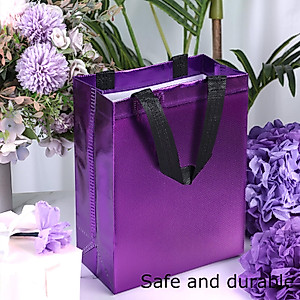 JOHOUSE 15PCS Gift Bags with Handles, Purple Non-woven Bags with Glossy Finish Reusable Gift Bags 8x4x10 Inch for Kids Birthday Wedding Party Favors