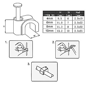 Round Cable Wire Clips 4mm 6mm 8mm 10mm (Pack of 400) Cable Management RG6 RG59 CAT5 CAT6 RJ45 Electrical Ethernet Dish TV Speaker Wire Cord Tie Holder Single Coaxial Nail Clamps