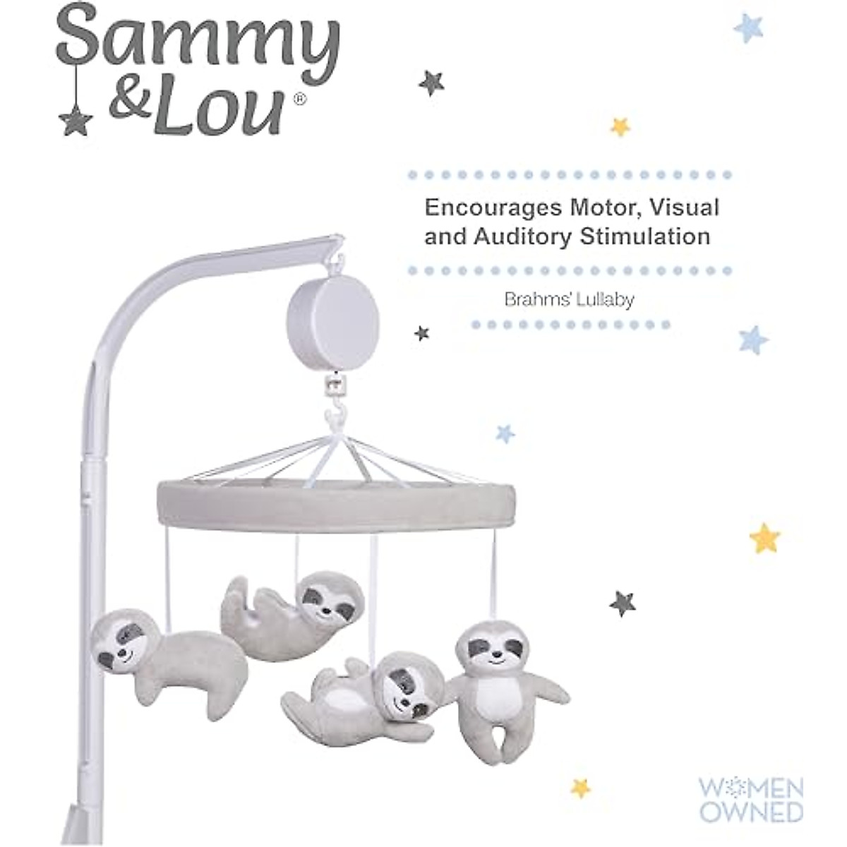 Sammy & Lou Sloths Baby Crib Mobile with Music, Crib Mobile Arm Fits Standard Crib Rail