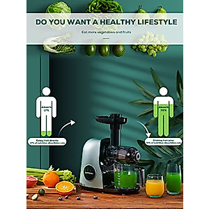 Juicer Machines, Aiheal New Generation Celery Slow Masticating Juicer Extractor Easy to Clean with Brush, Cold Press Juicer with Quiet Motor & Reverse Function for Fruits & Vegetables, Recipes