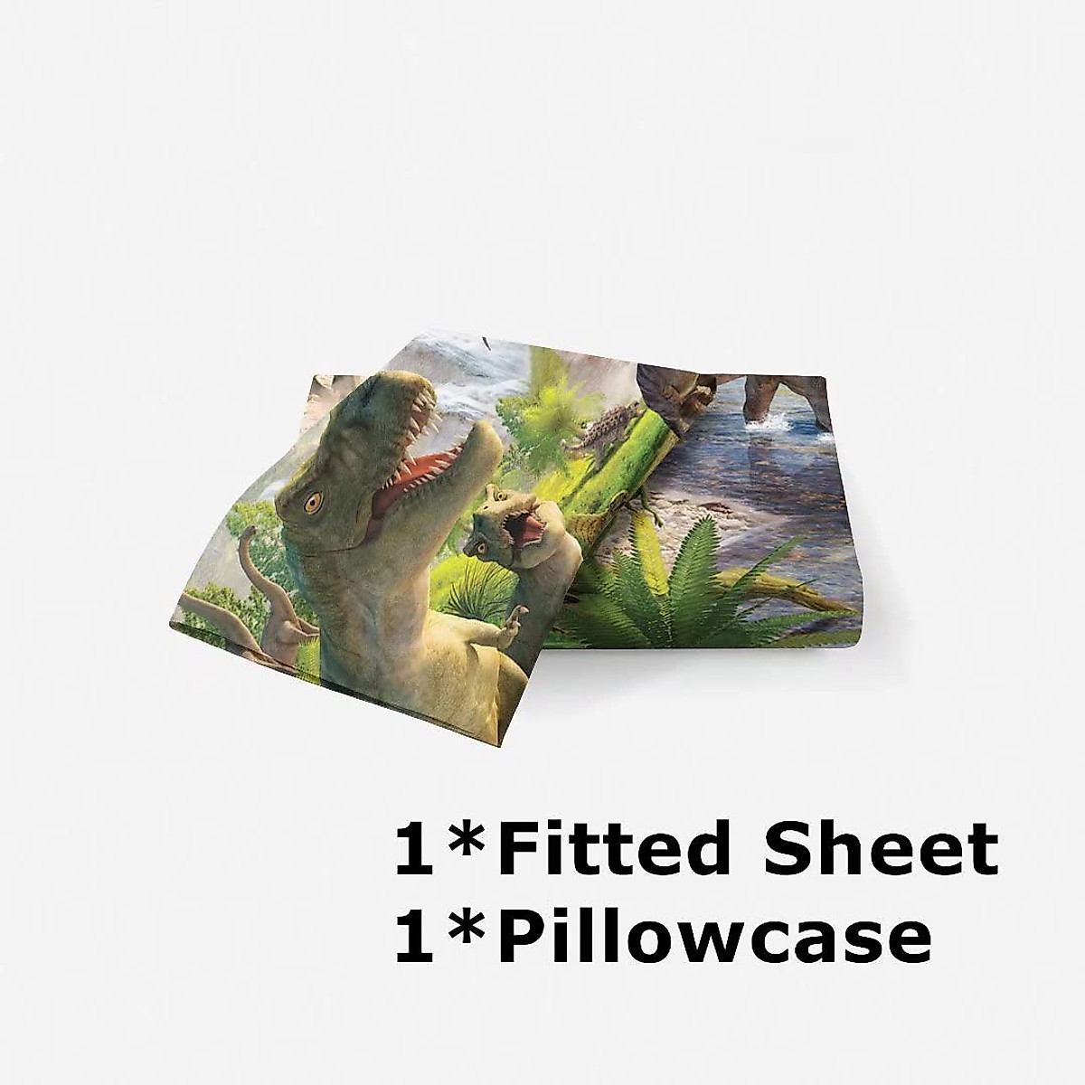 NiuOne Dinosaurs Bed Sheets Twin for Boys,3D Realistic Dinosaur Green Fitted Sheets Set Ancient Jungle Dinosaur Bed Sheet Kids Soft Microfiber Bedding Sheets Set,Twin Size(2pc)
