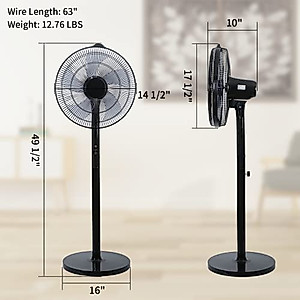 HealSmart 15" Adjustable 12 Levels Speed Pedestal Stand Fan with Remote Control for Indoor, Home, Office and College Dorm Use, 90 Degree Horizontal Oscillating, 9 Hours Timer, Black,2-Pack