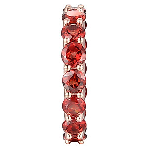 Tirafina Garnet Eternity Band Ring, 14K Rose Gold-Plated Sterling Silver, Round Stones, Birthstone Rings for Women (4 mm stone)