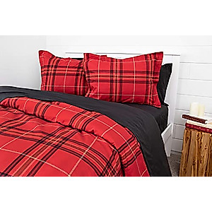 Vilano Plaid Collection - Premium Quality, Soft, Wrinkle, Fade, & Stain Resistant, Easy Care, Oversized Duvet Cover Set, Full/Queen, Red,