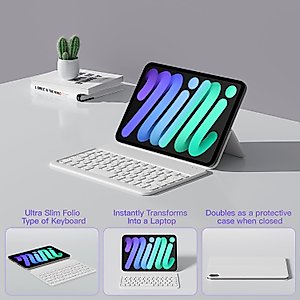 HOU Keyboard Case for iPad Mini 7th (A17 Pro, 2024) & 6th (2021) 8.3-inch, Ultra Slim Folio Type of Keyboard, Power Display, Magnetic Protective Cover Support iPad Mini 6/7